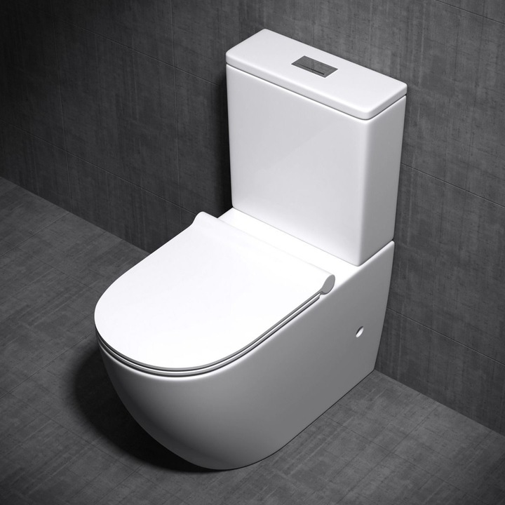 Vas toaleta, wc EGO-179T, pe podea, capac Silent Close, ceramica, 62x34 ...
