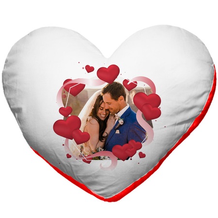 Perna personalizata inima alba cu spate rosu, model inimi cu poza ...