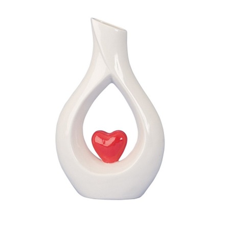 Decor vaza ceramica alba cu inima rosie, 26 cm - eMAG.ro