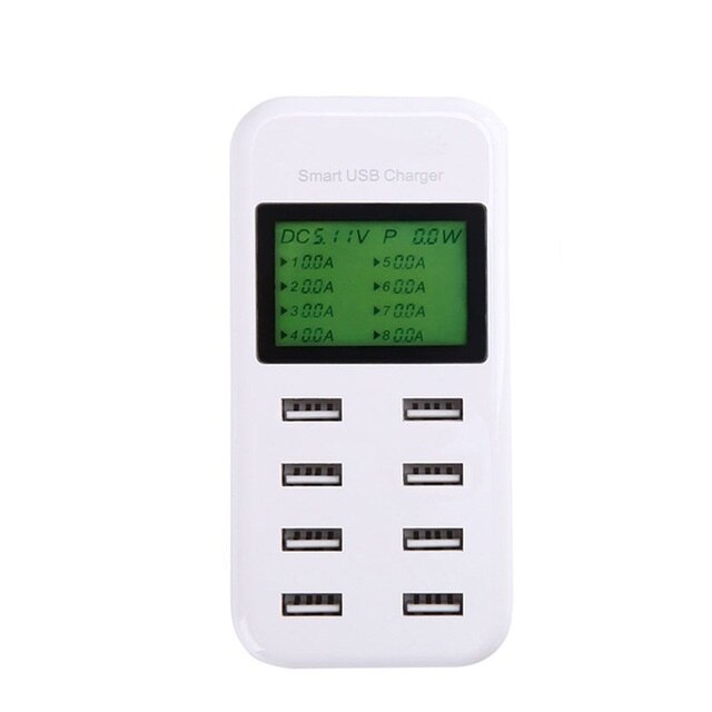 Smart USB Charger i8 - Хъб USB 8 in 1 с мрежово захранване, С ...