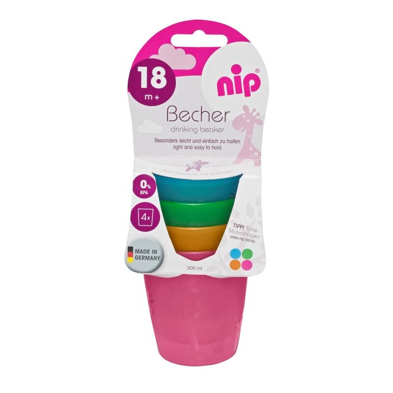 Set 4 pahare colorate pentru bebelusi si copii, 300 ml, fara BPA, 18 ...