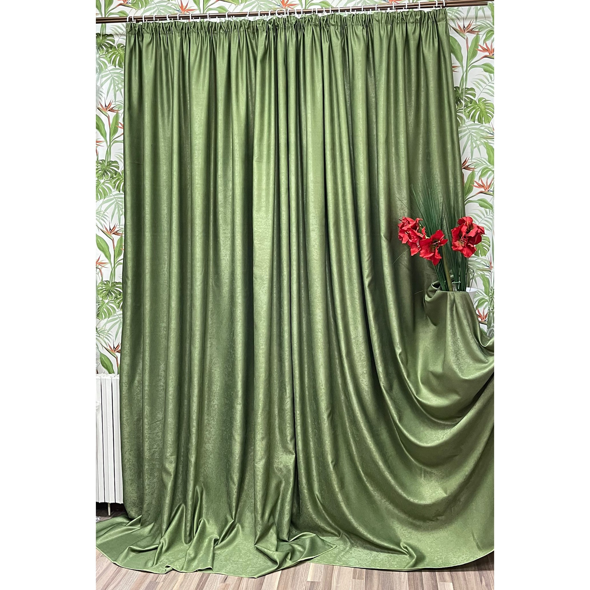 Set draperii semiopace, uni, culoare verde, colectia "Monocrom by Liz ...