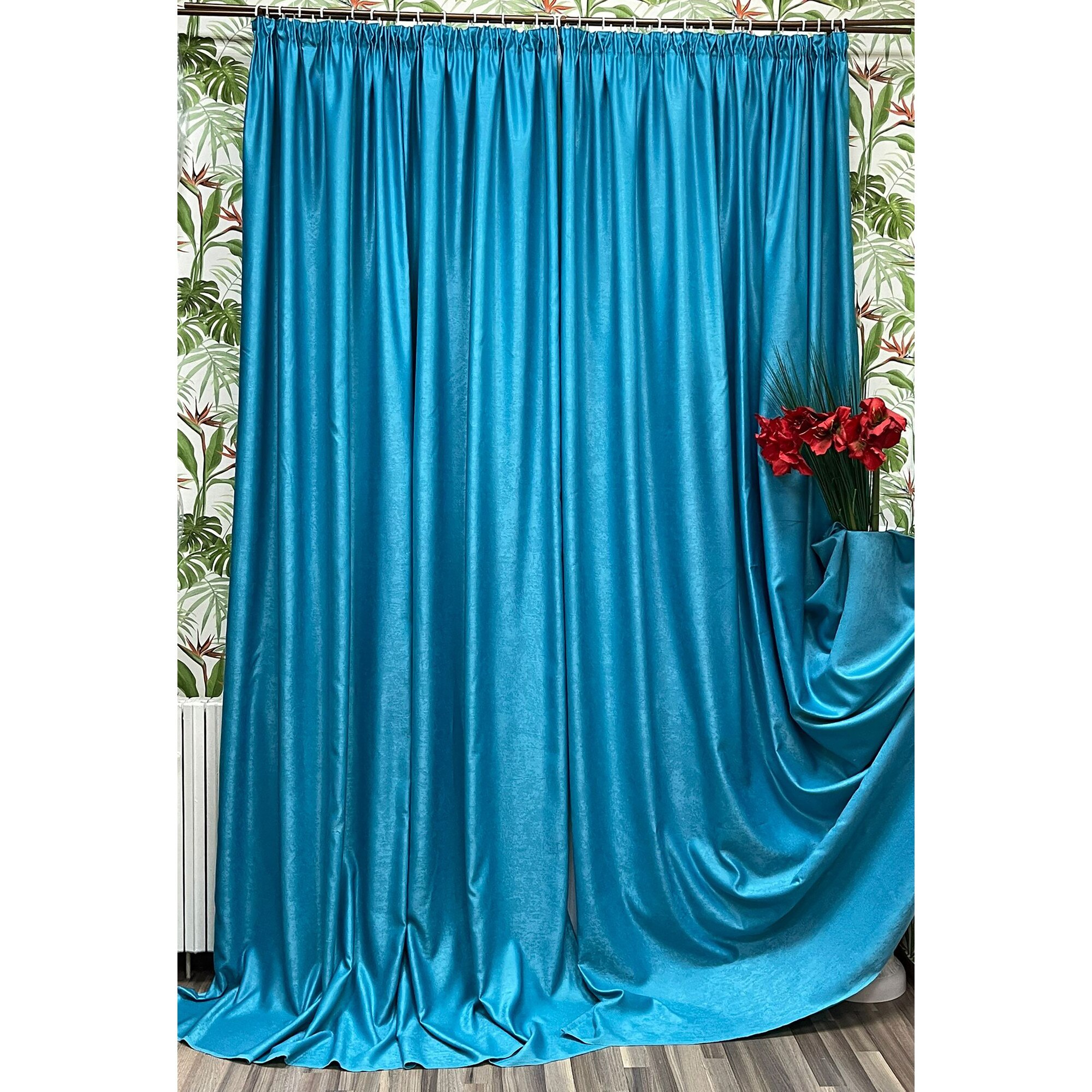 Set draperii semiopace, uni, culoare turcoaz, colectia "Monocrom by Liz ...