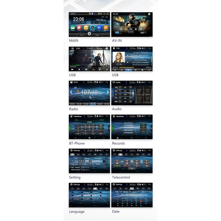 Авто мултимедиен плеър 1Tech CL-7036B, 2DIN, Mirror link, Дисплей тъч скрийн 7 инча, Bluetooth ...