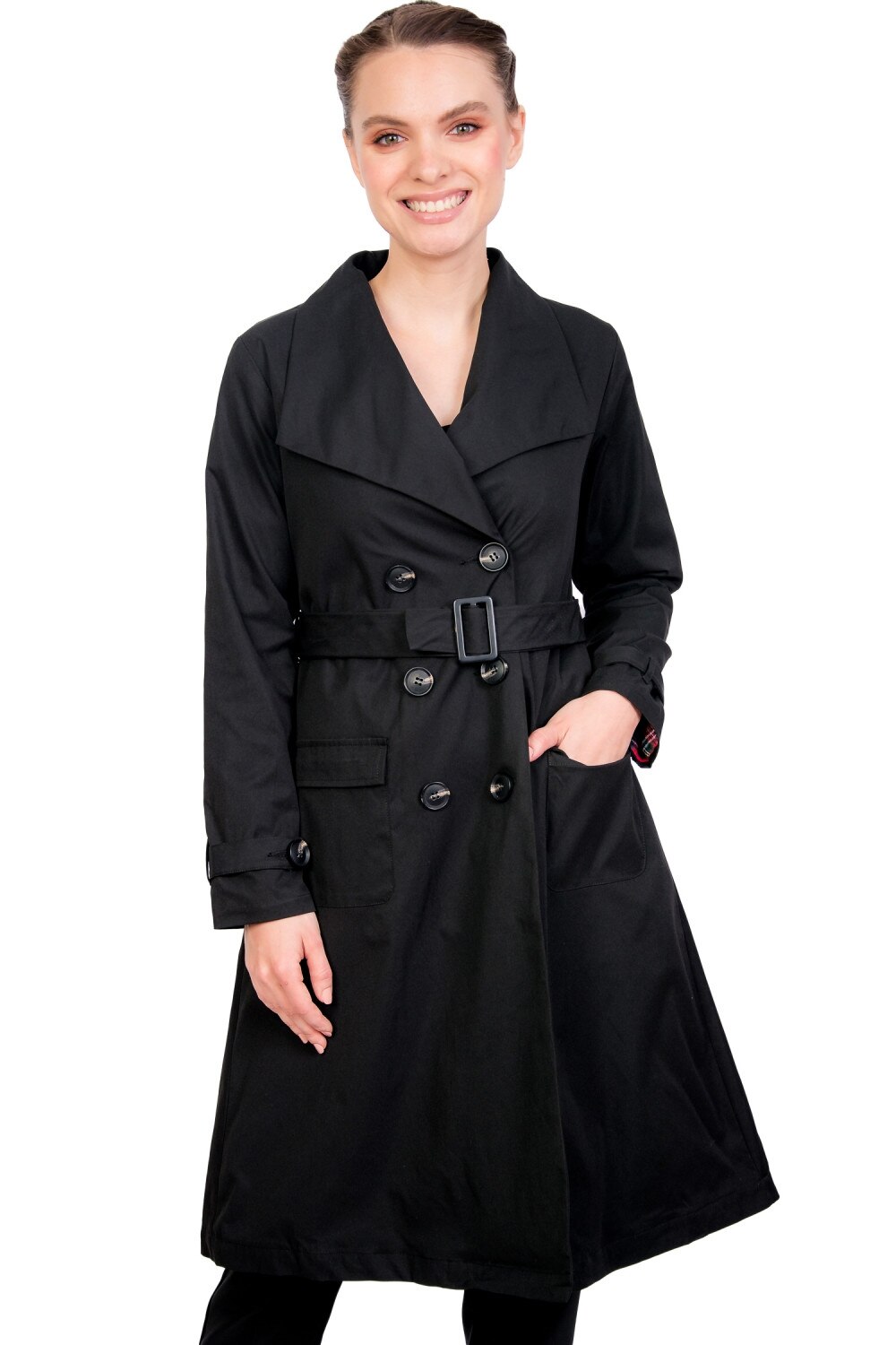 Trenci negru elegant cu revere mari 8852 NG, 36 EU - eMAG.ro