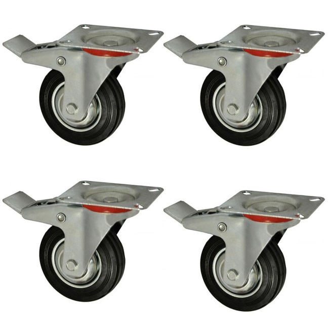 Set 4 roti carucior, cu talpa de metal, frana, 3", 75/25-50, YTGT ...