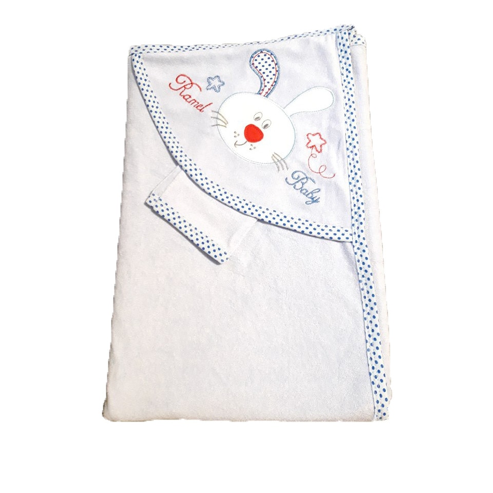 Prosop baie copii din bumbac cu capison si manusa albastru buline - eMAG.ro