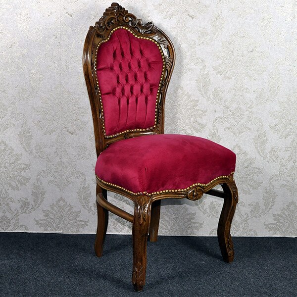 Scaun Dining Classic Baroc, Cadru Lemn Masiv, Tapiterie bordo - eMAG.ro