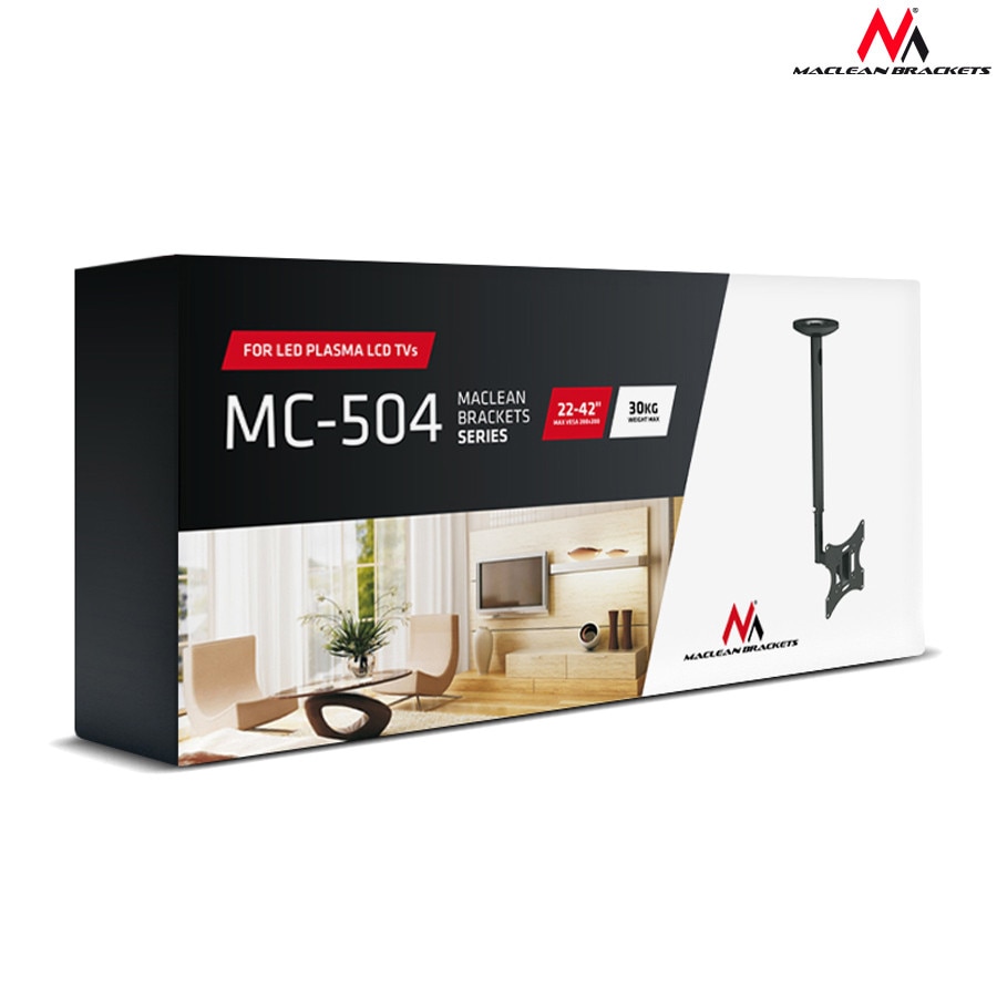 Suport Tavan Maclean MC-504B, 23" - 42", 30 kg, Negru - eMAG.ro