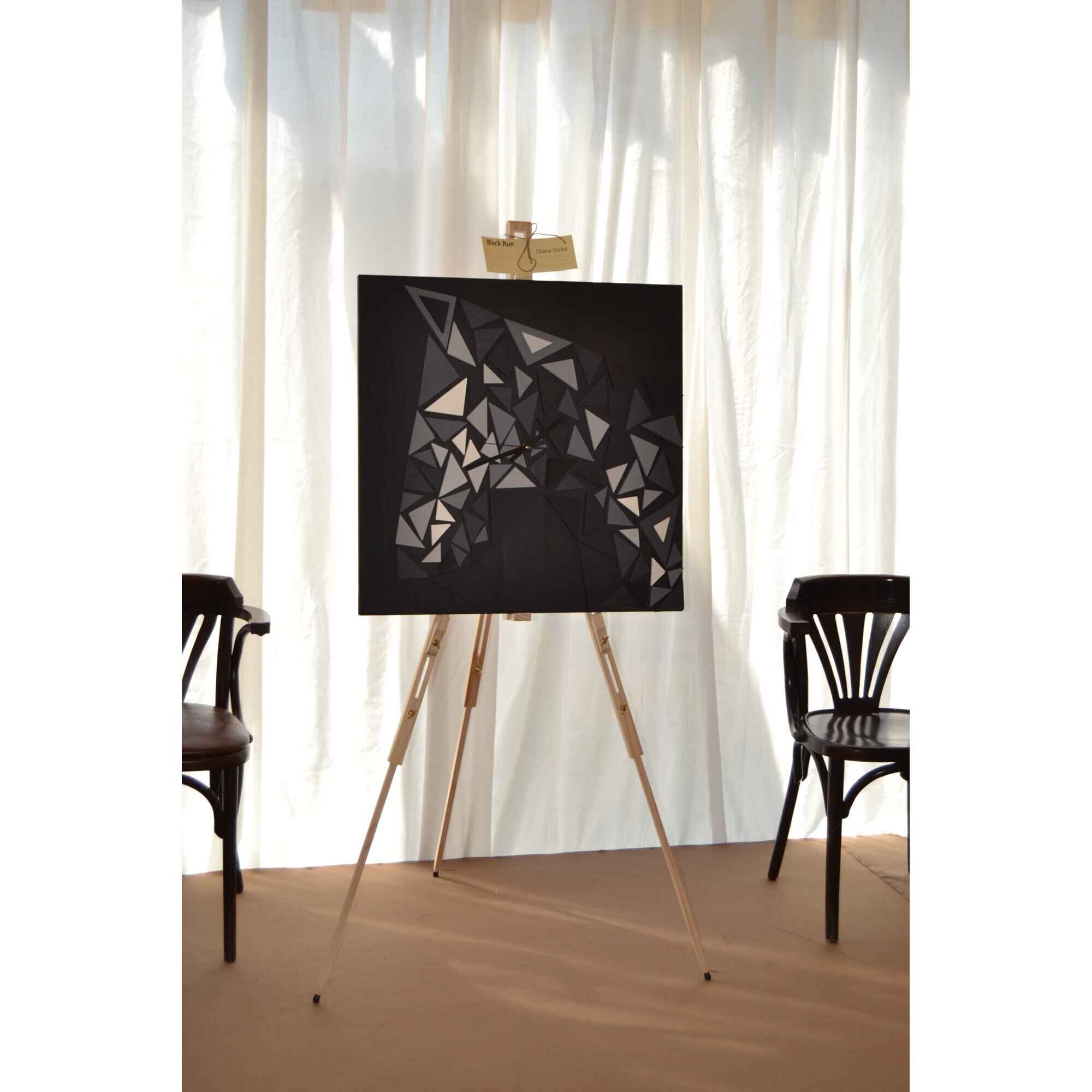 Ceas de perete, Deco-Box, Cal, Alb-Negru, 70x70cm, pictat manual, lemn ...