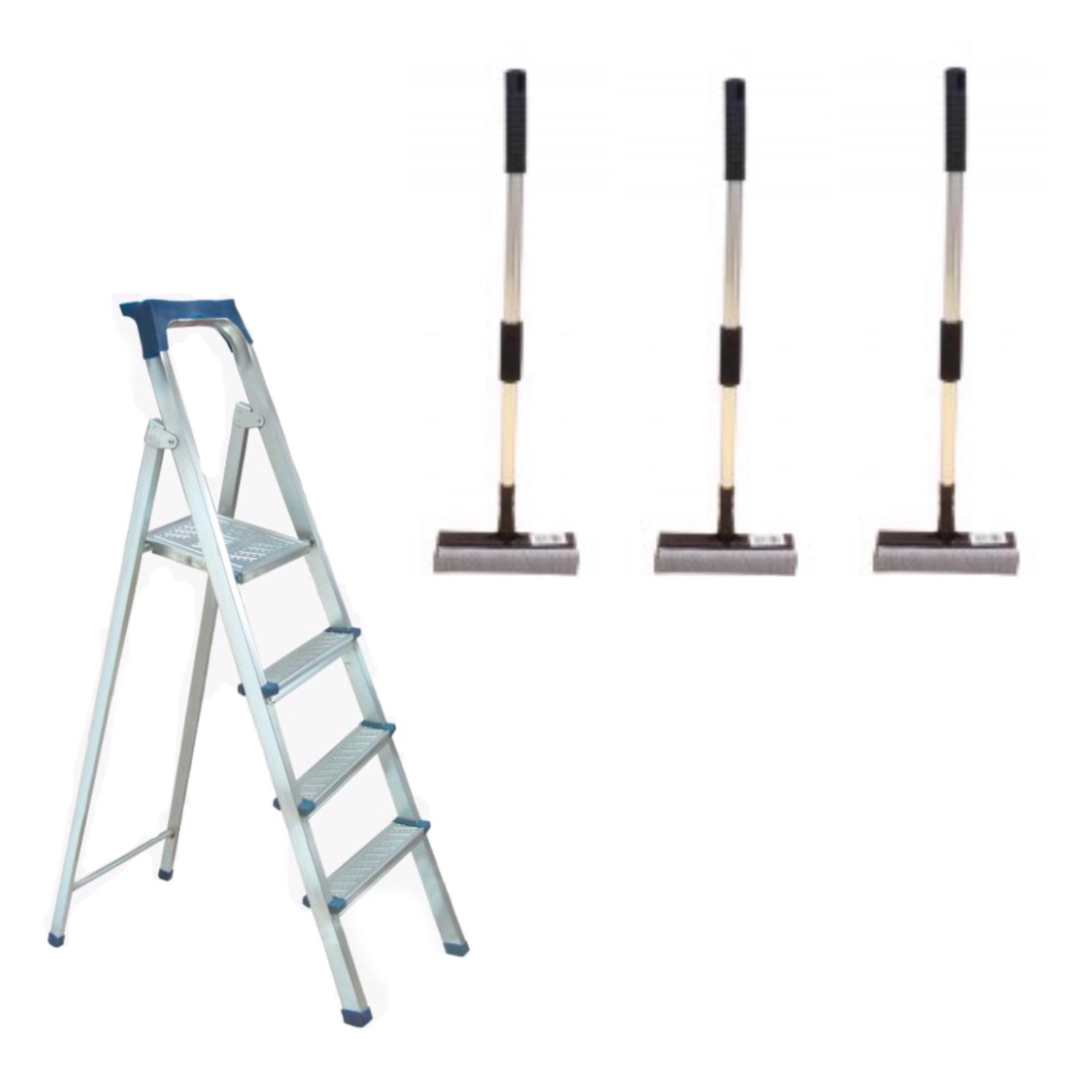 Pachet 1 x Scara metalica 3 trepte + 3 x Stergator geam cu prelungitor ...