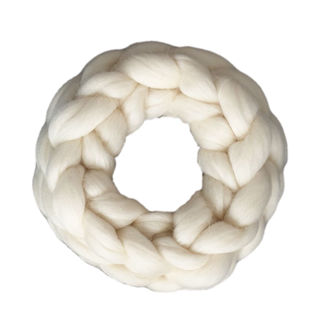 Fular circular din fire gigante, lana naturala merinos, ivory - eMAG.ro