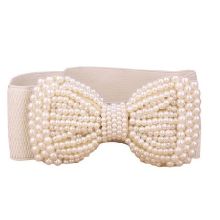 Curea elastica alba cu perle, lungime 63 - 69 cm - eMAG.ro