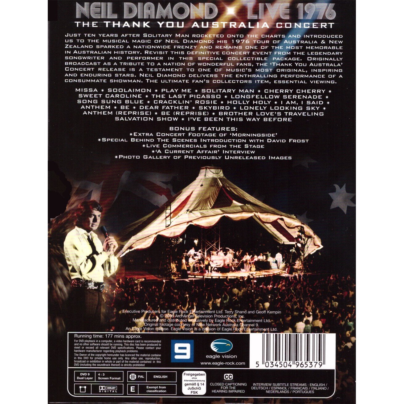 Neil Diamond Thank You Australia Concert Live 1976 Dvd Digipack