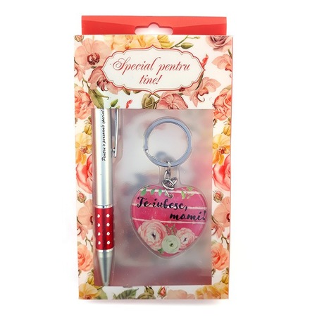 Set breloc cu pix pentru mama de 8 martie rosu - eMAG.ro