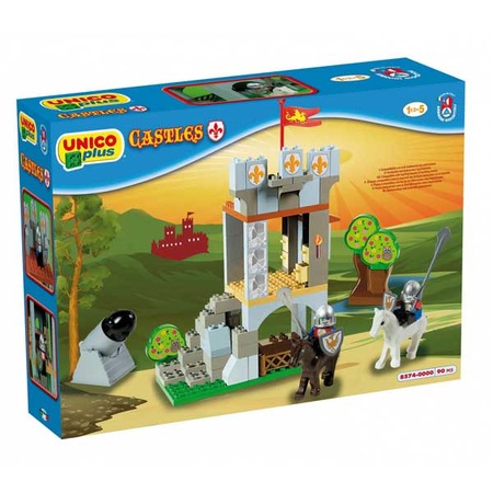 Set constructii Castel cu turnuri colorate din cuburi 90 pcs Unico Plus ...