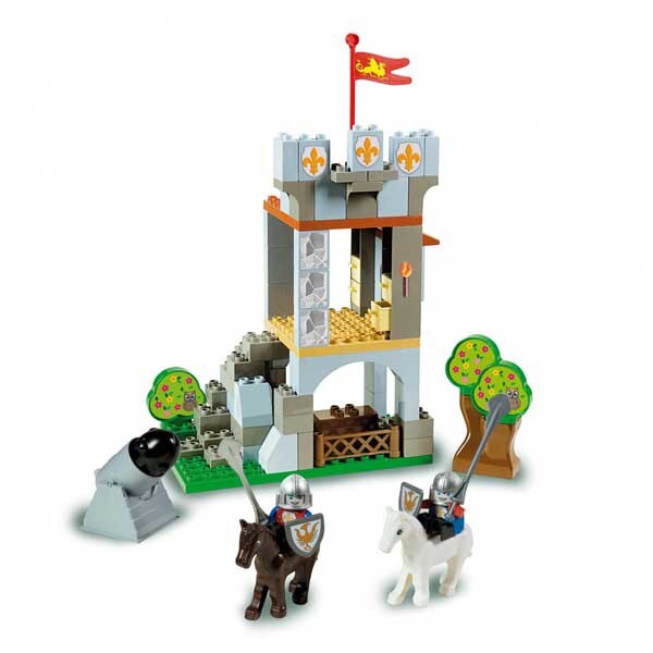 Set constructii Castel cu turnuri colorate din cuburi 90 pcs Unico Plus ...