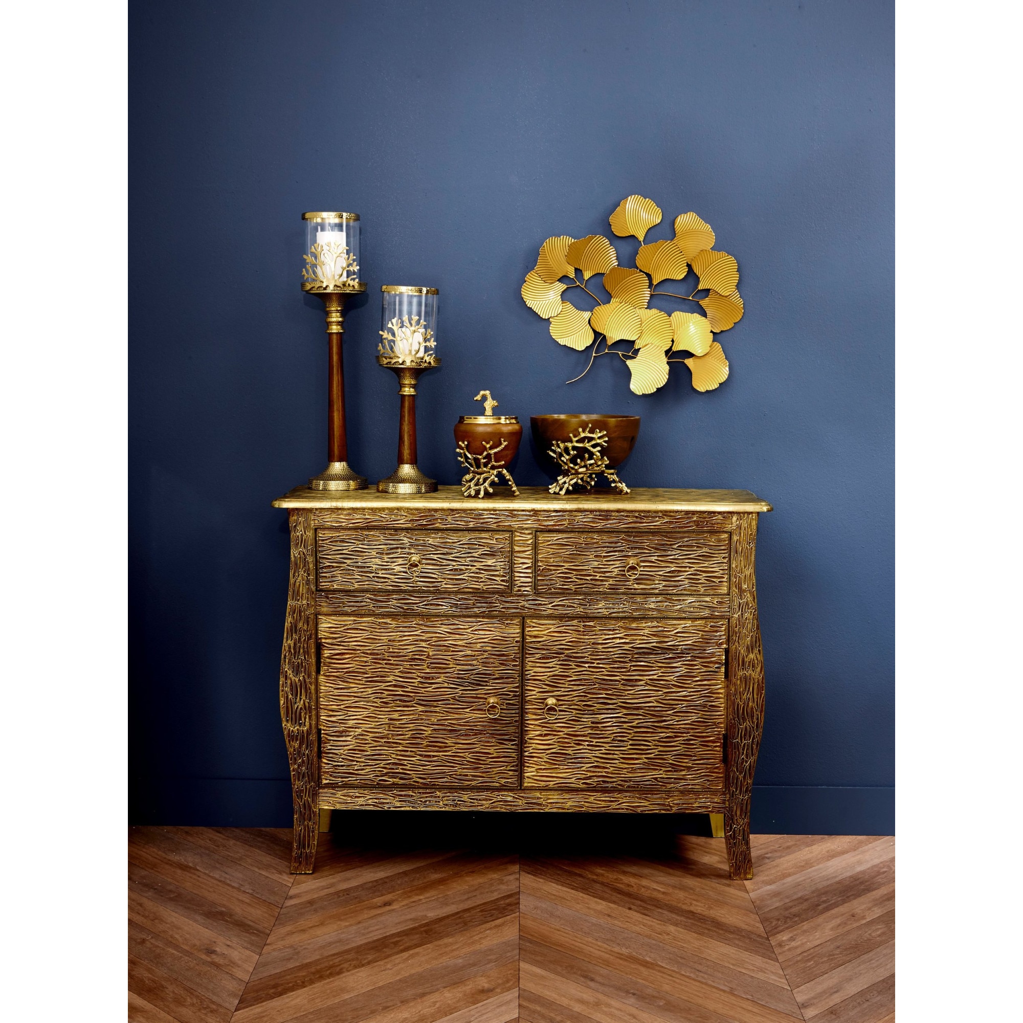 Decor de perete auriu frunze 51x53 cm - eMAG.ro