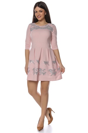 Rochie clos cu broderie Maria, Roz, 2XL - eMAG.ro