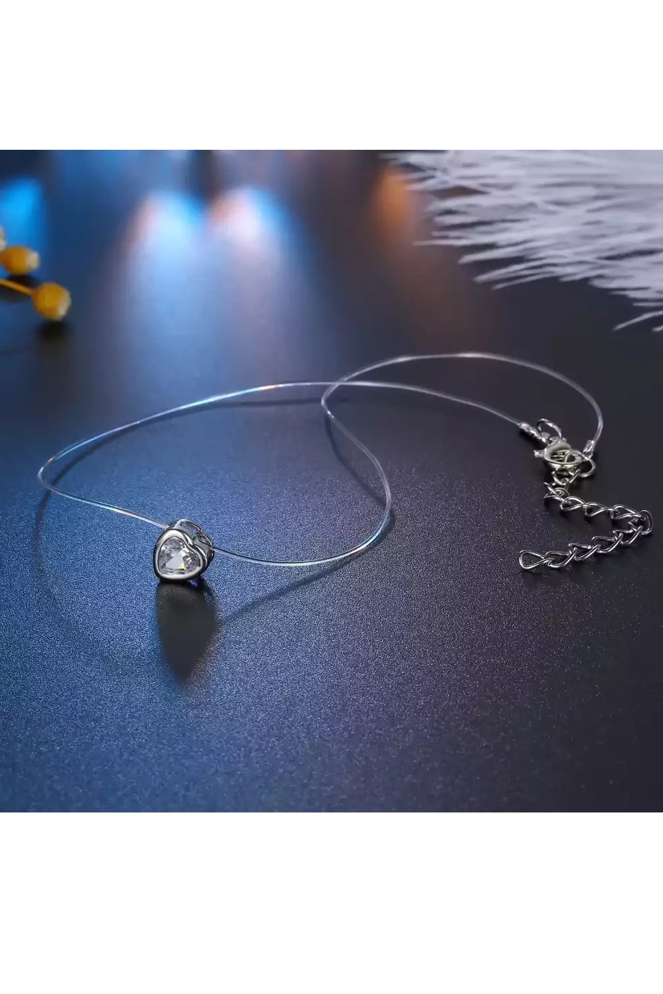 Colier - Chocker Cristal inima-adgebass argintiu cu Guta Elastica ...