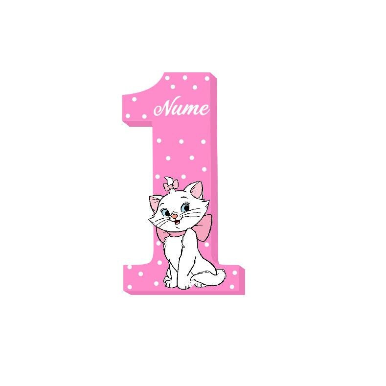 Cifra aniversara 1 pictata, DecoRo, 60 cm inaltime, tematica Pisicuta ...