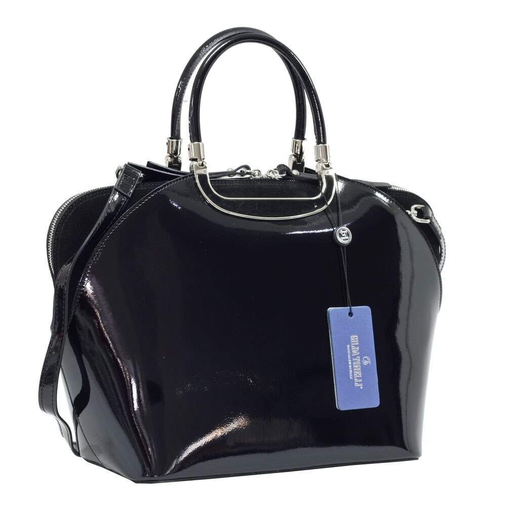 Geanta de dama eleganta Gilda Tonelli din piele natural lac, neagra ...