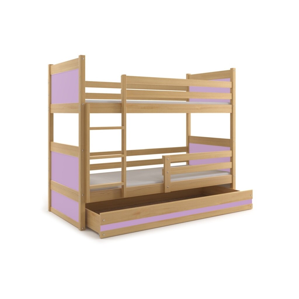 Pat suprapus pentru 2 copii Rico Pine, 80x190 cm, Panou Violet, lemn ...