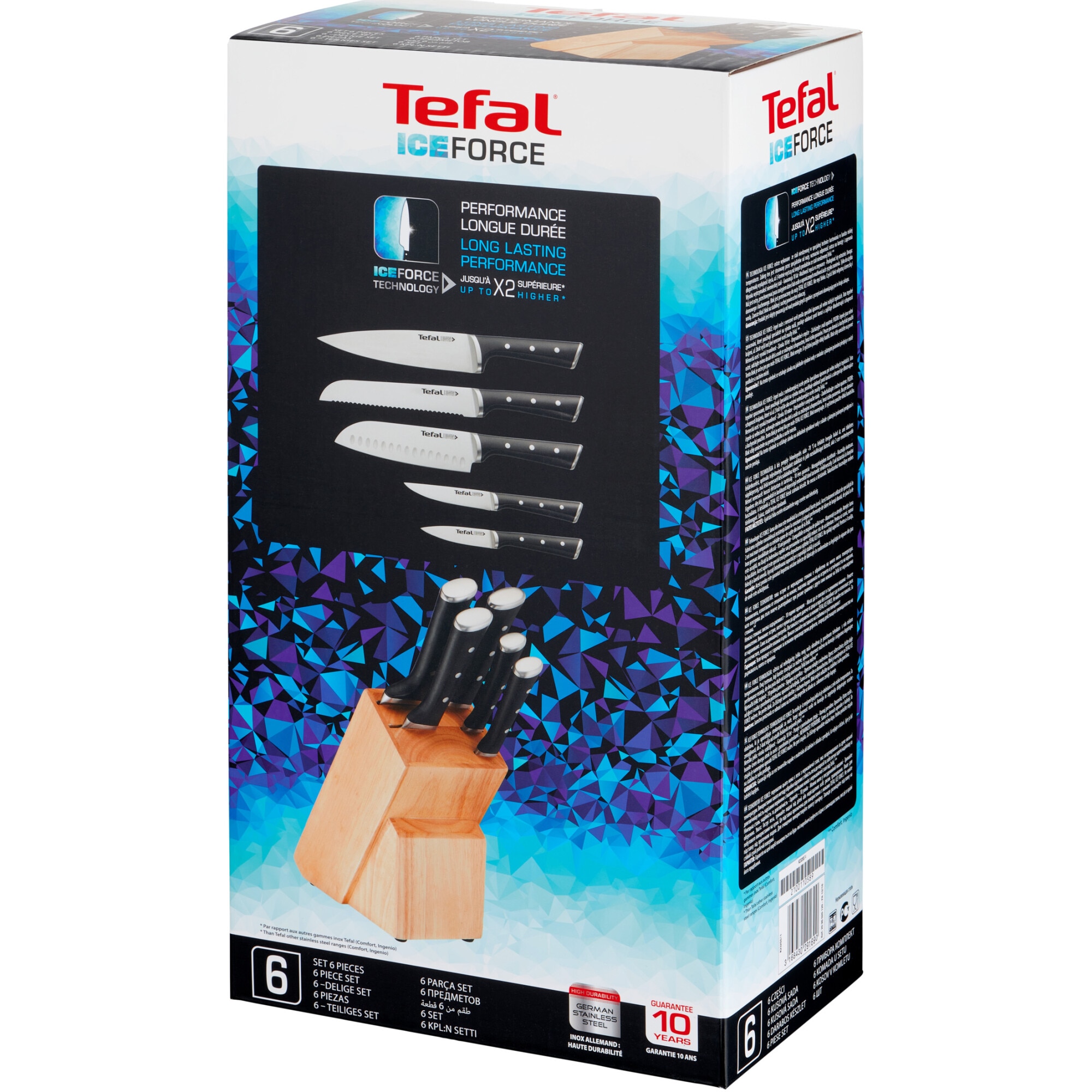 Set de 5 cutite Tefal Ice Force, suport lemn, cutit paine 20 cm ...