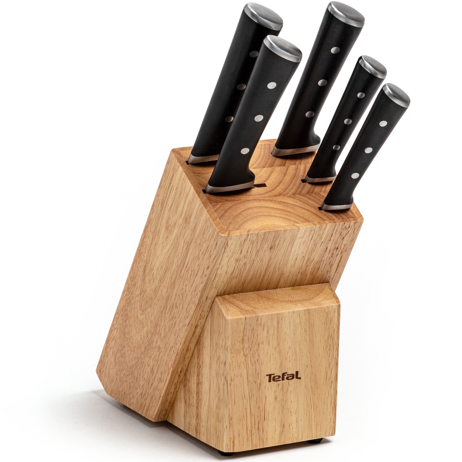 Set de 5 cutite Tefal Ice Force, suport lemn, cutit paine 20 cm ...