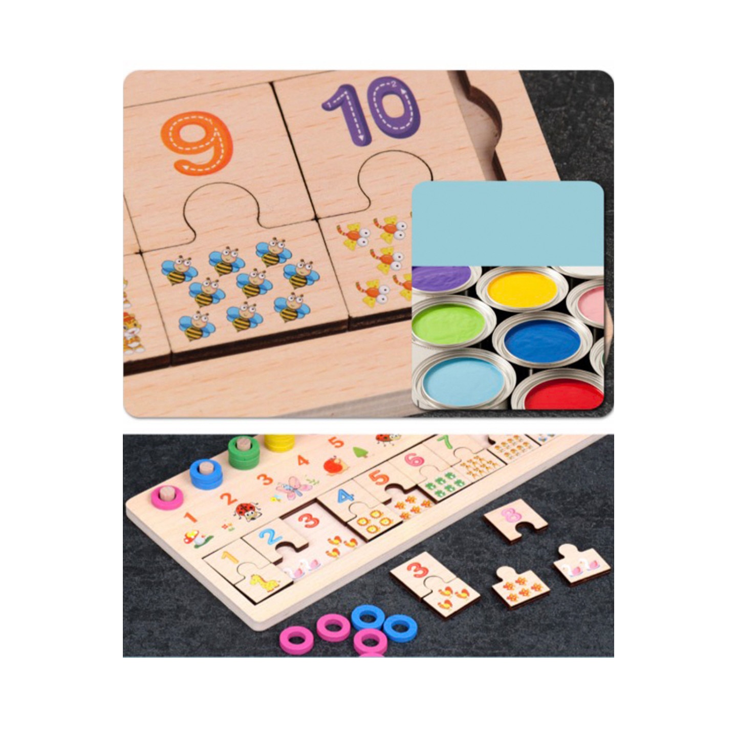 Numaratoare cu stivuitor, Viga, Numere si Animale colorate din lemn Fag ...