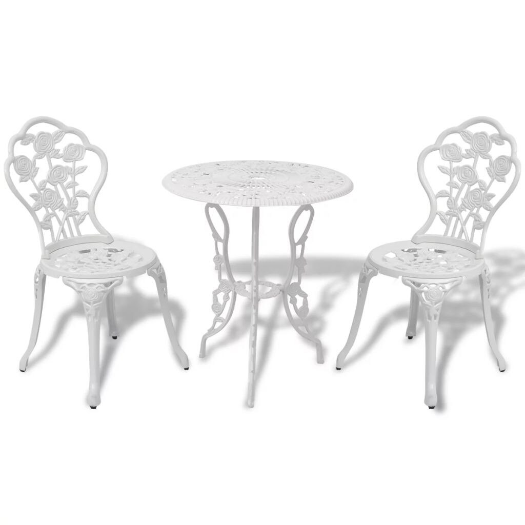 Set Mobila gradina 3 piese, bistro, vidaXL, Aluminiu, Alb - eMAG.ro