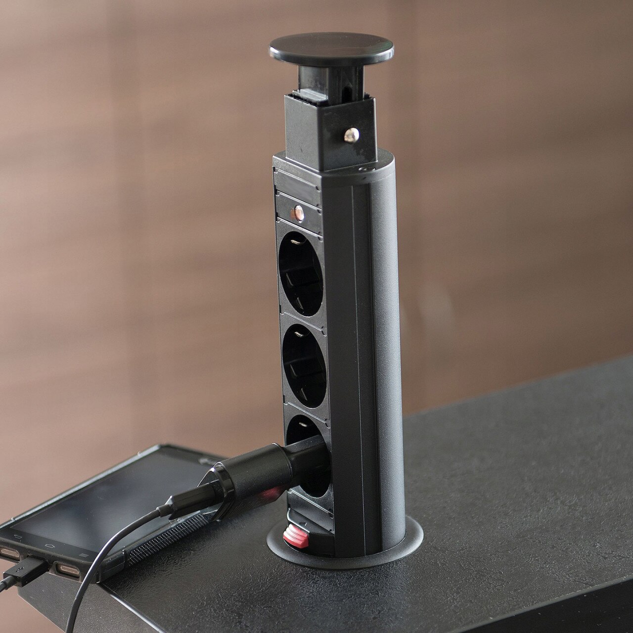 Priza turn incastrabila in blat, 3 prize schuko, cablu 1.5m, neagra ...