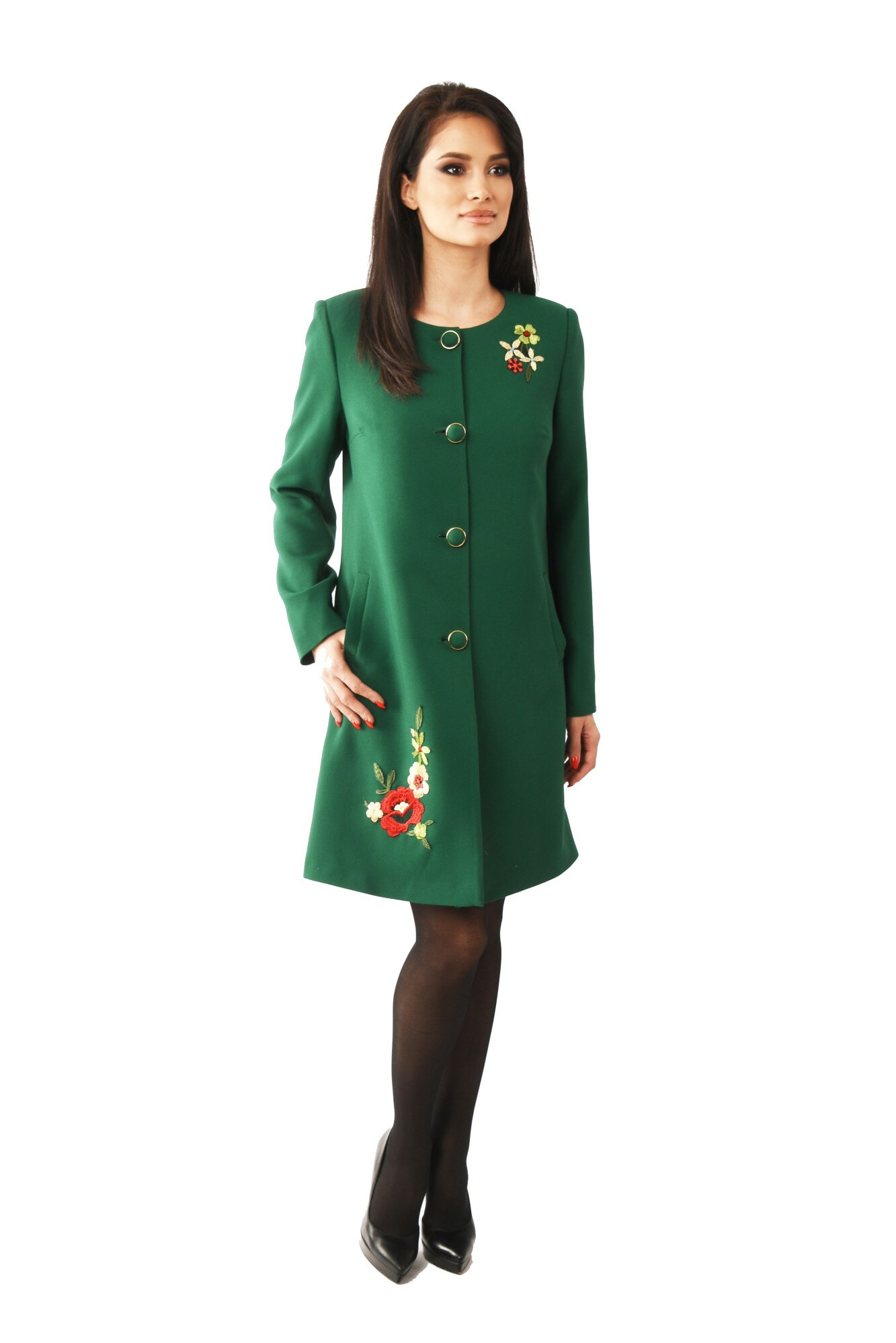 Pardesiu dama, broderie, Mara, verde, 42 - eMAG.ro