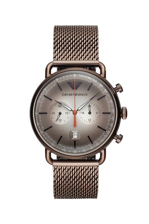 Emporio Armani, Часовник с мрежеста верижка, Бронз - eMAG.bg