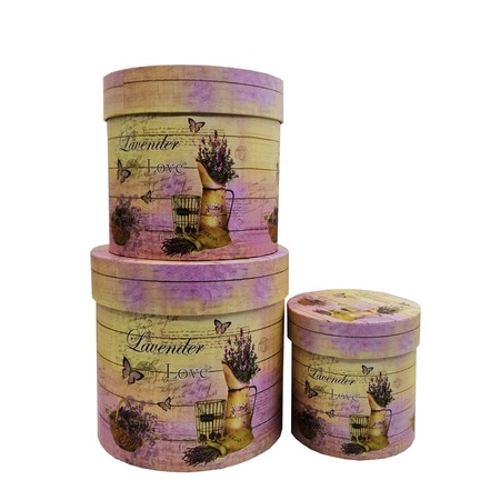 Set 3 cutii decorative cadou/depozitare Lavender Love, rotund, carton ...