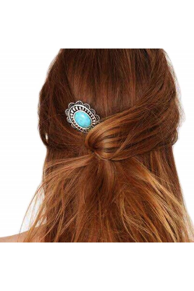 Agrafa De par ovala, cu medalion turcoaz si bordura etnica, Argintiu ...