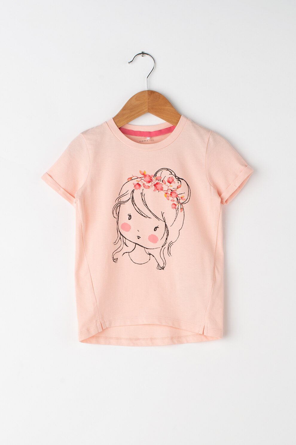 NAME IT, Тениска Fisine от органичен памук с щампа, Пастелнорозов, 116 ...