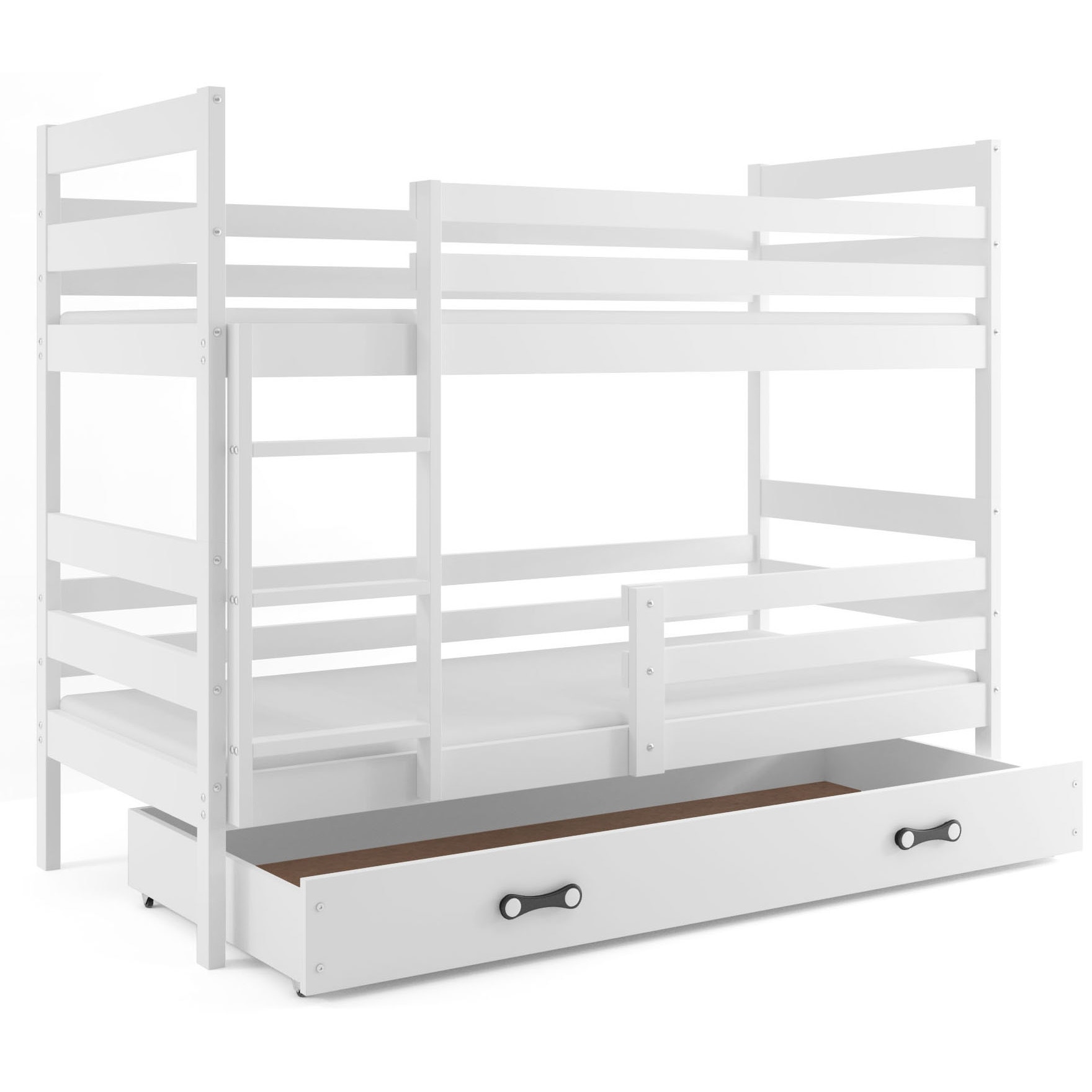 Pat suprapus pentru 2 copii Eryk Alb, 80x190 cm, sertar Alb, Lemn masiv ...