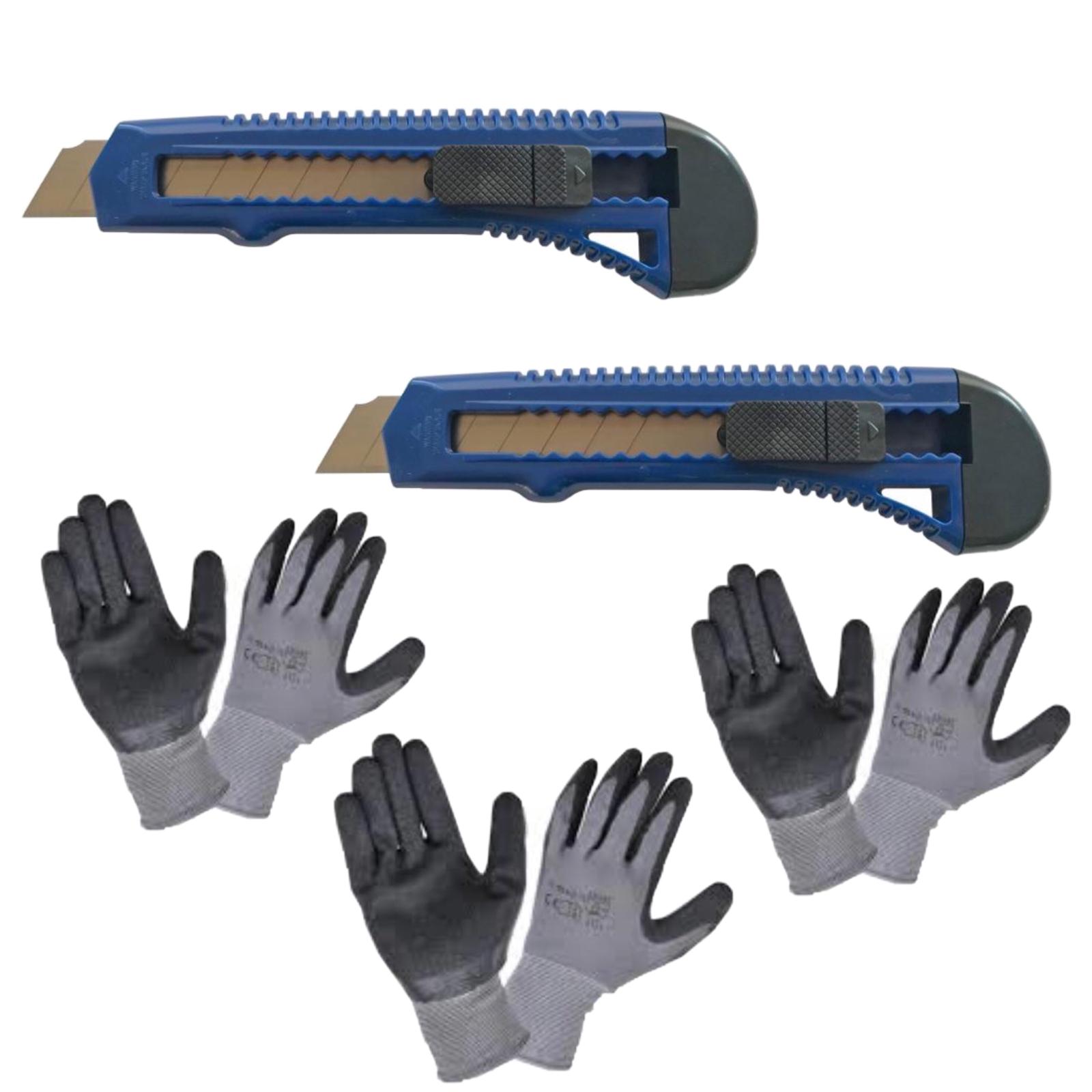 Pachet 2 x Cutter albastru + 3 x Manusi protectia muncii - eMAG.ro