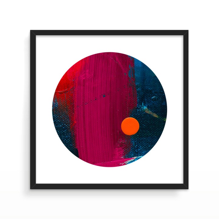 Tablou cu Rama de lemn neagra Cerc Portocaliu Pe Fundal Roz-Albastru ...
