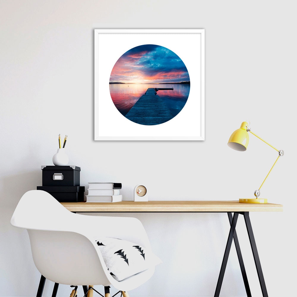 Tablou cu Rama de Lemn Alba Apus colorat vazut de pe ponton Peisaje ...