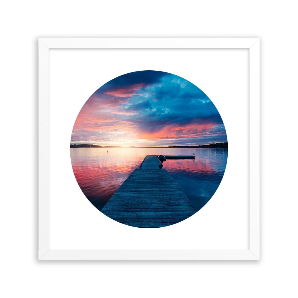 Tablou cu Rama de Lemn Alba Apus colorat vazut de pe ponton Peisaje ...