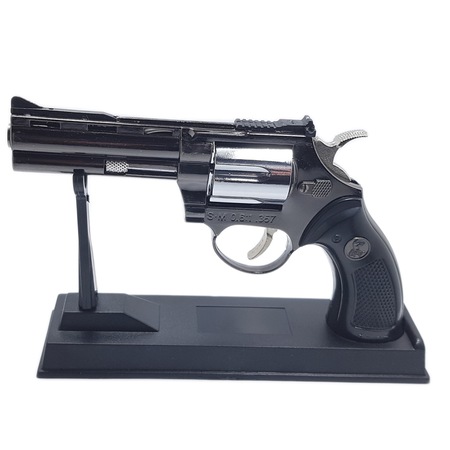 Bricheta pistol anti-vant tip revolver, arma, argintiu marime naturala ...