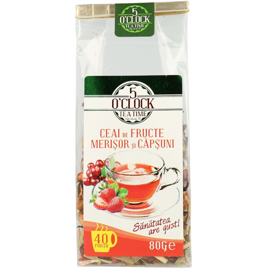 Ceai de fructe Merisor si Capsuni, 5 O'Clock Tea, 80 gr. - eMAG.ro