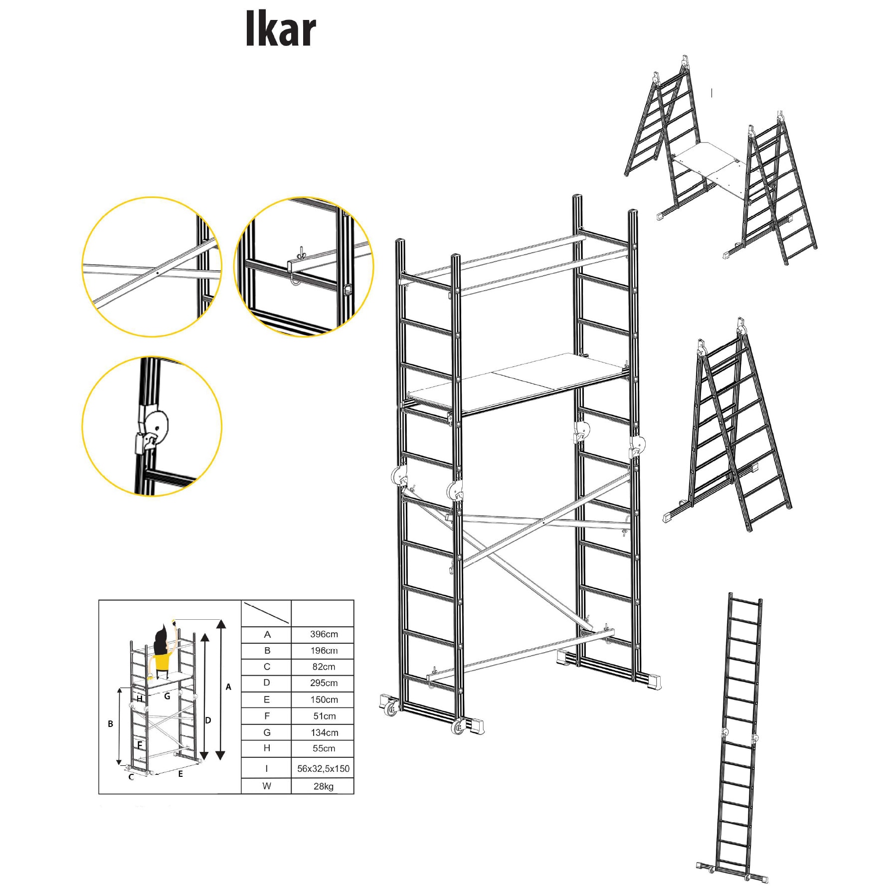 Schela mobila profesionala aluminiu IKAR 295x134x55 cm, inaltime de ...
