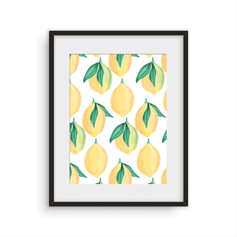 Tablou cu Rama de Lemn Neagra Fructe lamai 2 Pattern Arta Inramata Art ...