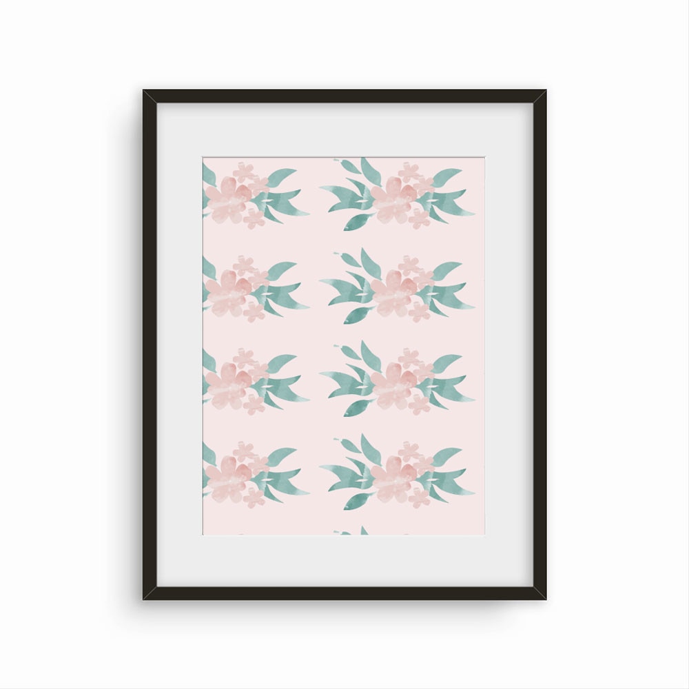 Tablou cu Rama de Lemn Neagra Buchet flori acuarela roz Pattern Arta ...