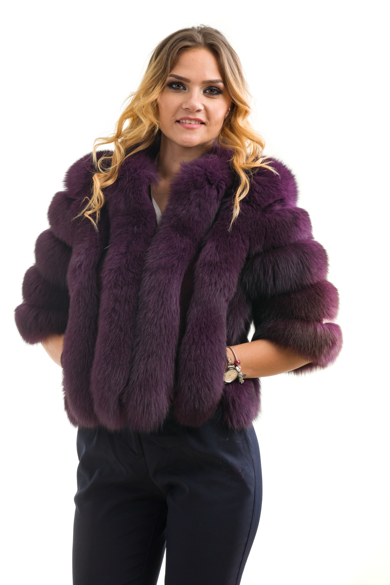 Haina scurta de blana de vulpe polara, Carolina Design, Bordo, M EU ...