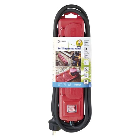 Distribuitor de retea, Emos, 4 prize, 3m, Negru/Rosu - eMAG.ro