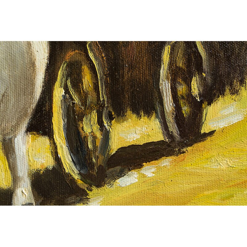 Tablou pictat manual - Car cu boi - pictura ulei pe panza 100x60cm reproducere Nicolae ...